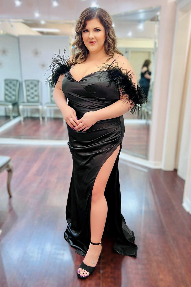 Queendancer Women Plus Size Black Long Mermaid Formal Dress with ...